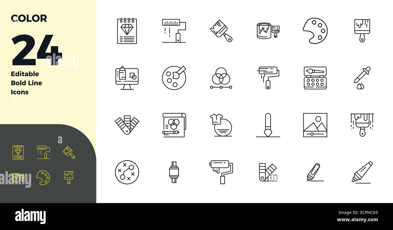 Ultimate collection of 24 vector icons representing Color in Bold Line ...
