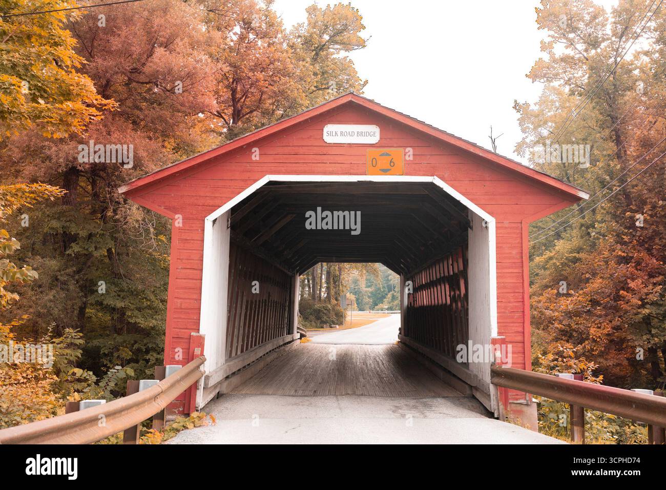 Historic Silk Road covered bridge seen from Bennington Vermont with ...