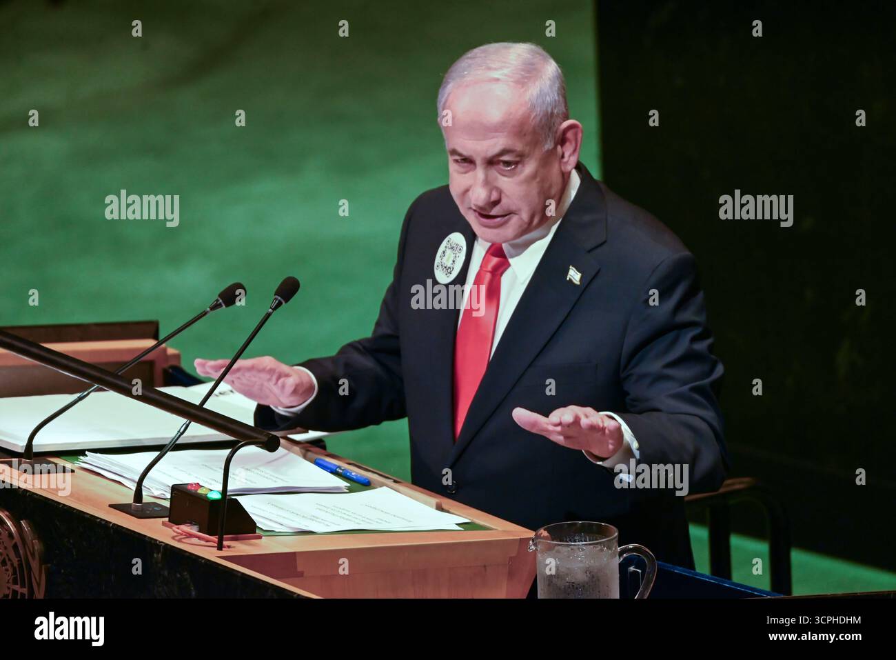 Prime Minister Benyamin Netanyhu of Israel addresses the United Nations General Assembly at ...