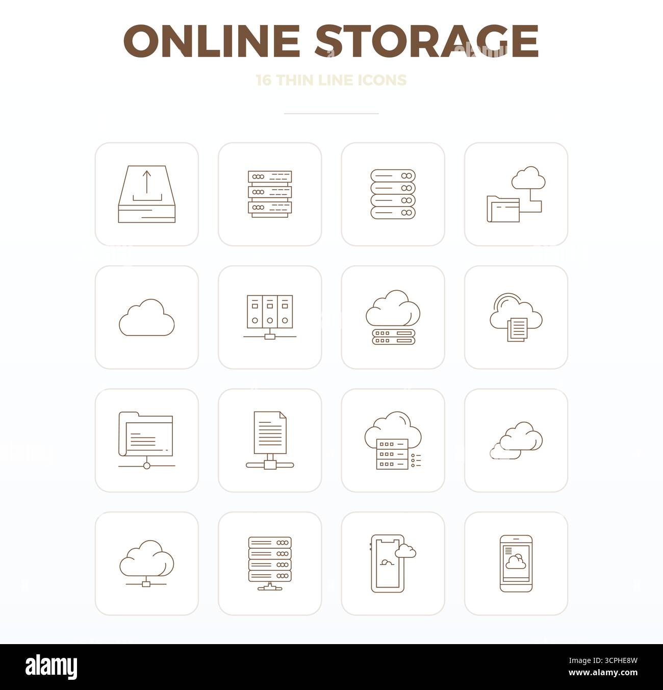 Premium collection of 16 Thin Outline vector icons for Online Storage ...