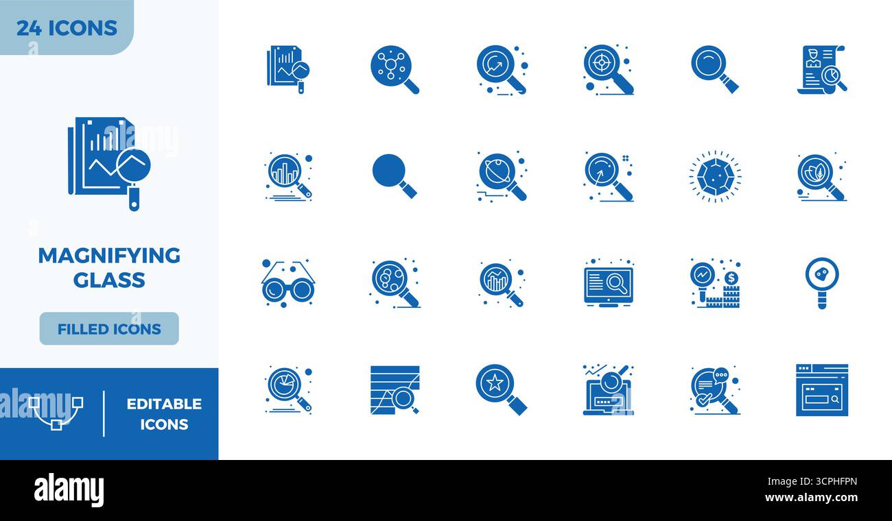 Refined bundle featuring 24 Filled vector icons for Magnifying Glass ...