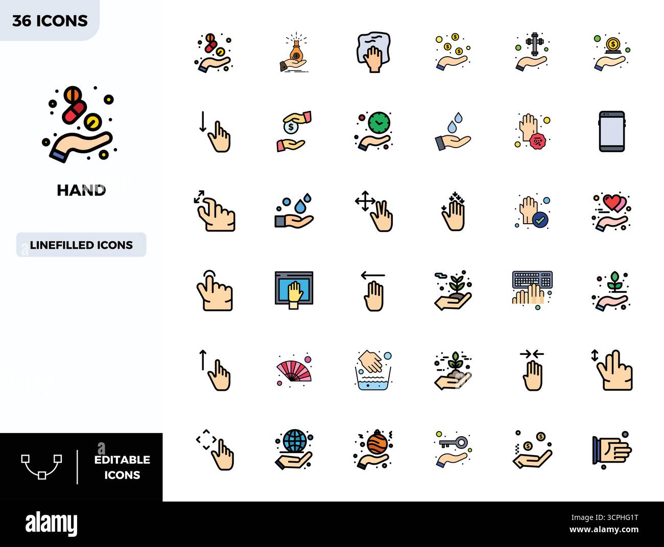Carefully curated 36 Flat Lineal Color vector icons for Hand, featuring ...