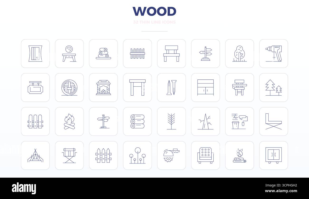 This Wood vector icon pack includes 32 Thin Outline designs in 128x128 ...