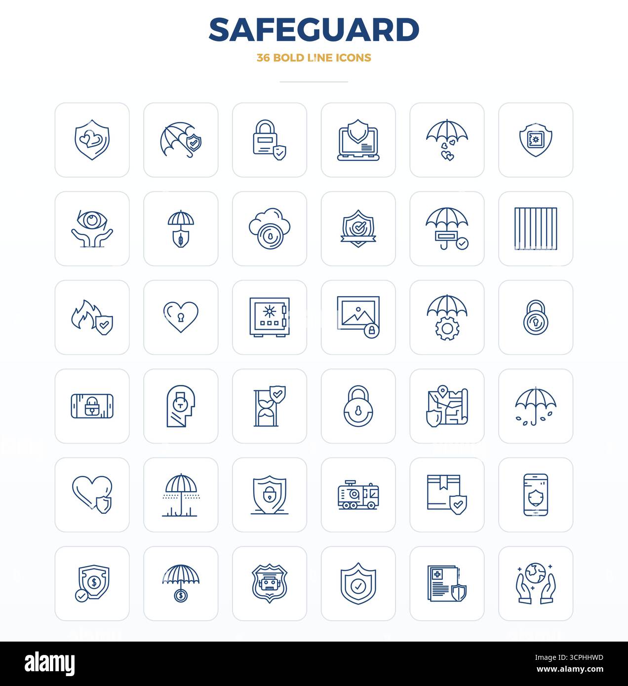 Sophisticated bundle of 36 Strong Outline vector icons for Safeguard ...