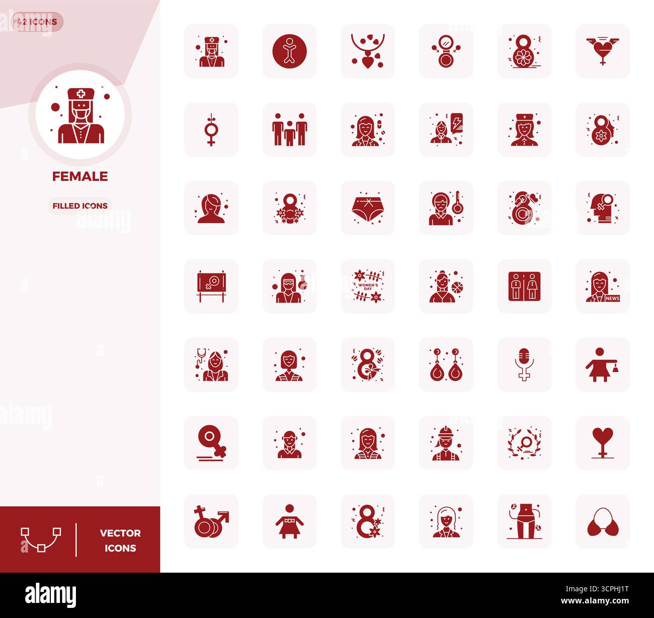 Collection of 42 Filled PIXEL perfect vector icons for Female, designed ...