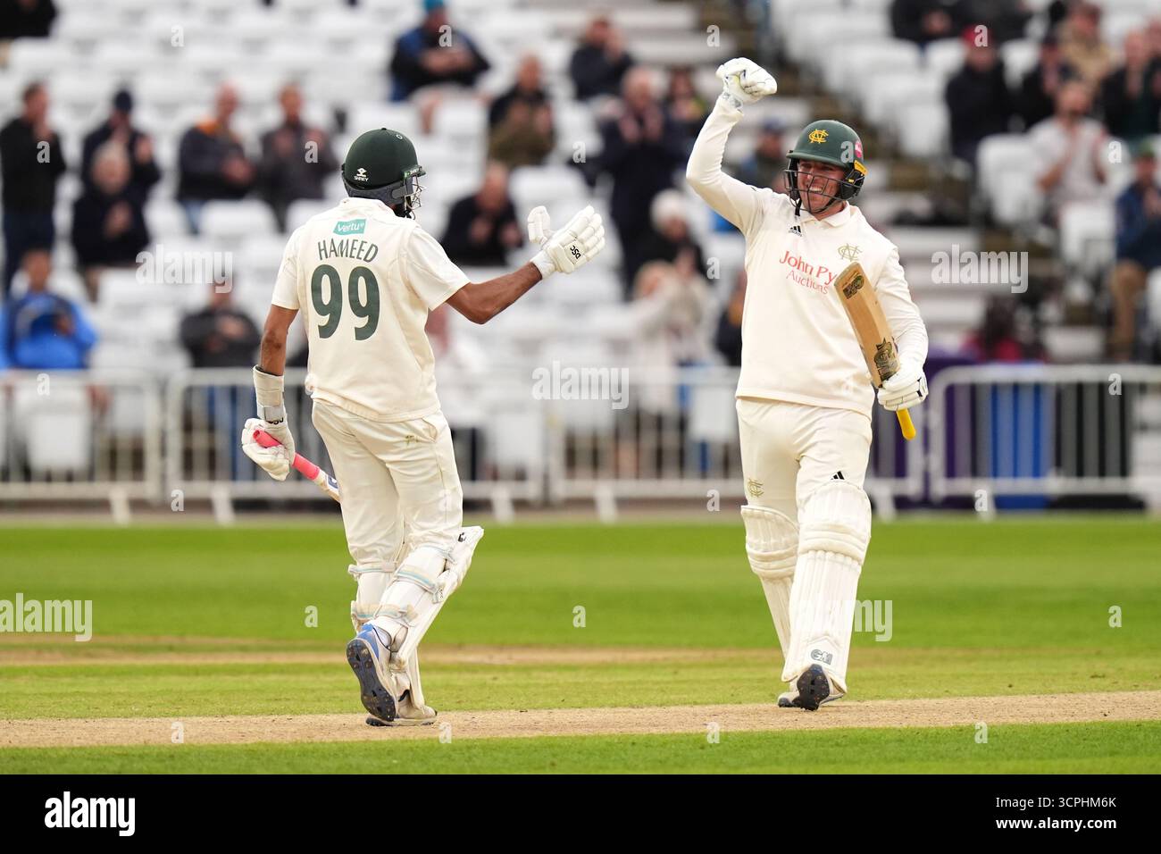 Nottinghamshire's Haseeb Hameed (left) and Ben Slater celebrate winning ...