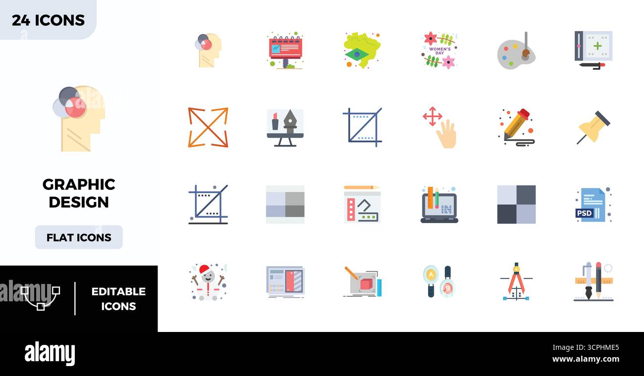 Transform your designs with 24 Flat Color vector icons themed around ...