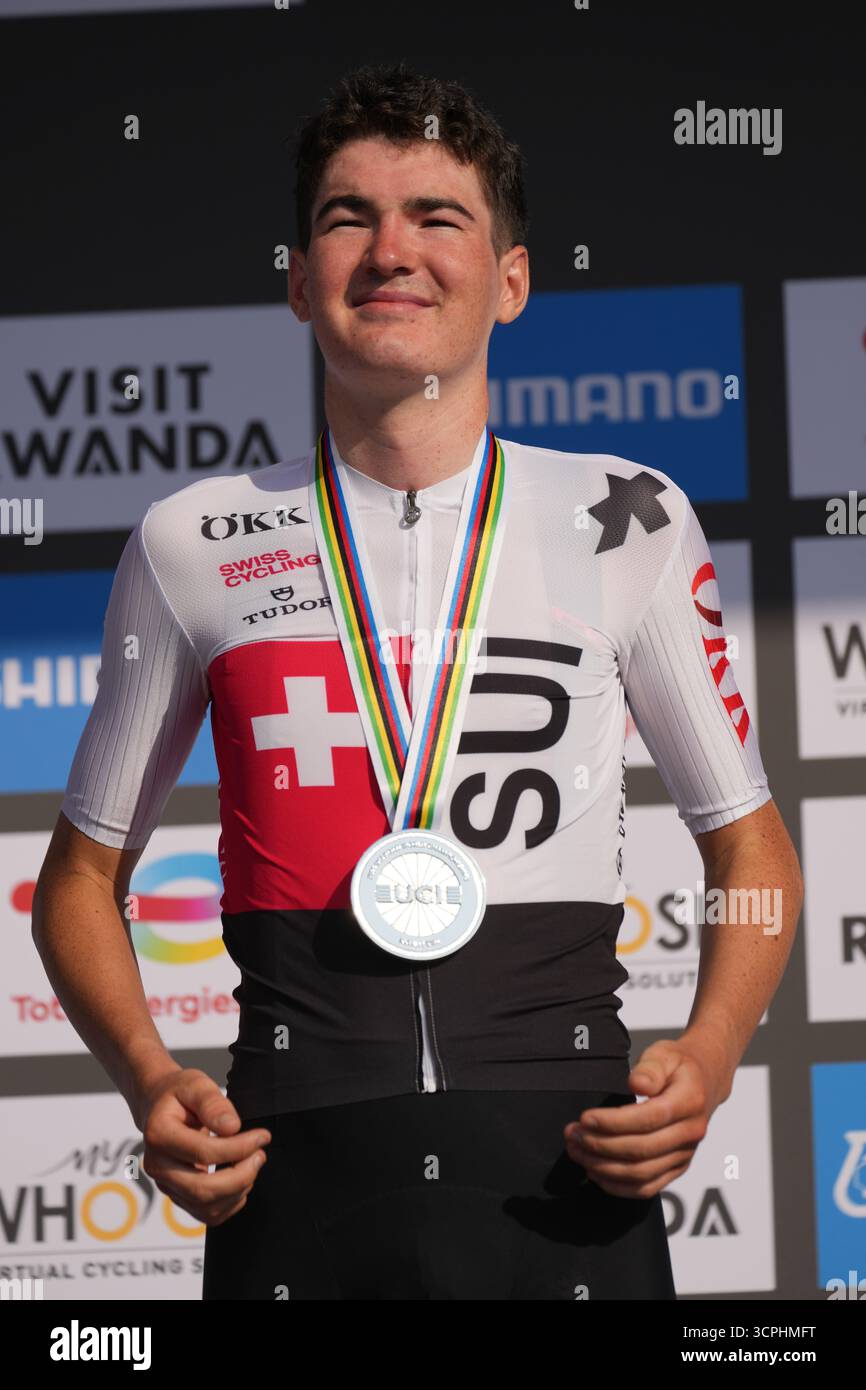 Switzerland's Jan Huber poses with the silver medal of the men's Under ...