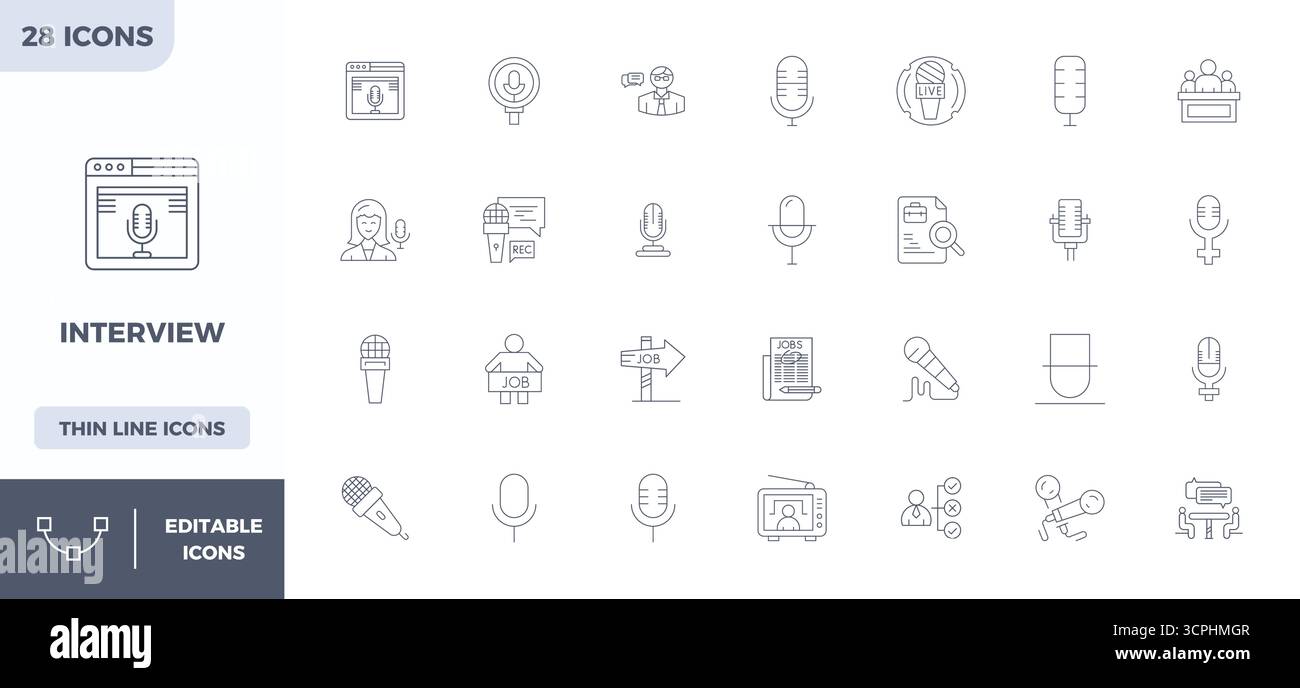 Ultimate collection of 28 vector icons representing Interview in ...