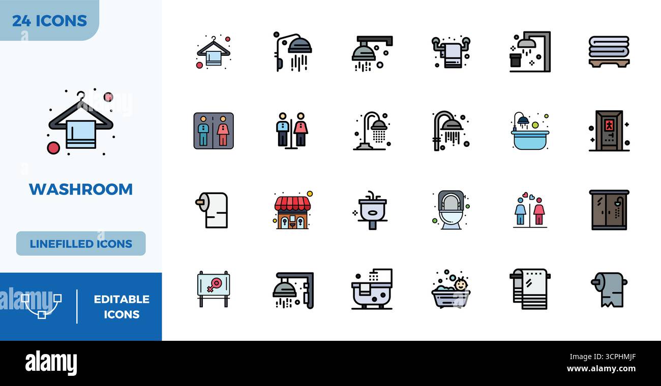 Future-ready pack of 24 vector icons themed around Washroom, showcasing ...