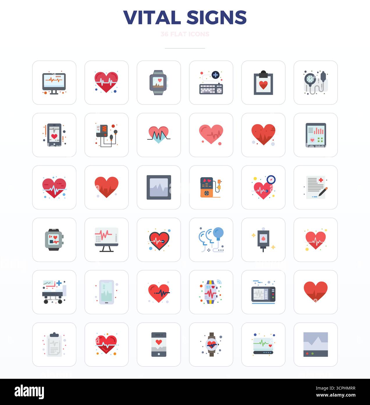 A clean collection of 36 Minimal Flat vector icons representing Vital ...