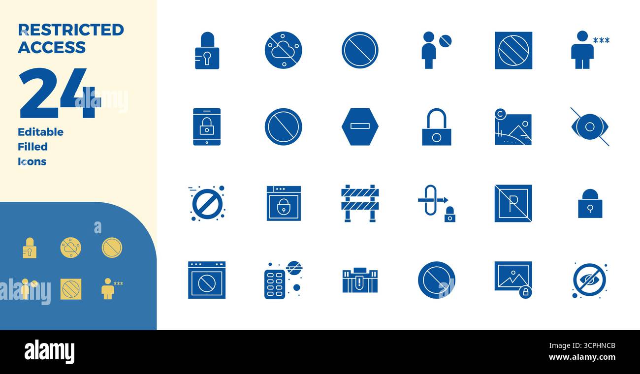 Innovative pack of 24 vector icons themed around Restricted Access ...