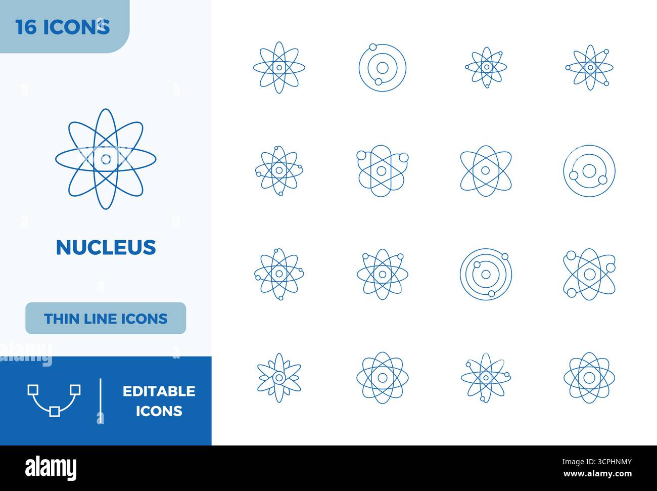 Streamlined set of 16 vector icons for Nucleus in Minimal Line ...