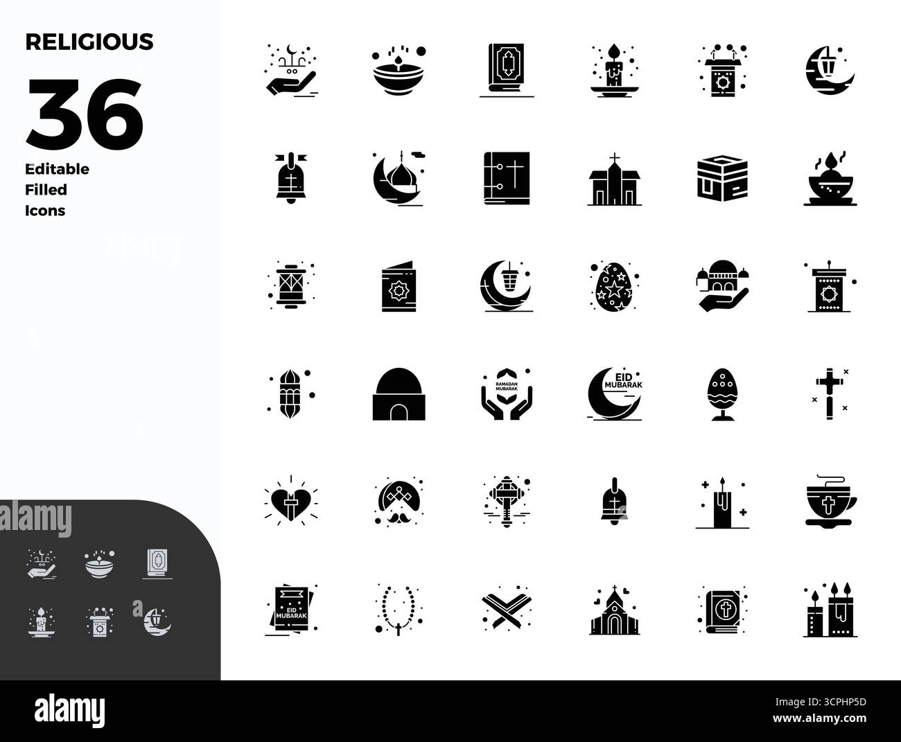 Innovative pack of 36 vector icons themed around Religious, showcasing ...