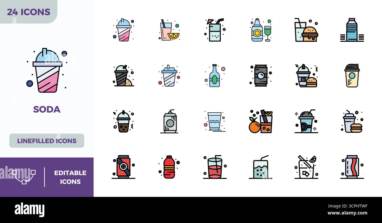 Curated pack of 24 128x128 vector icons in Flat Lineal Color design ...