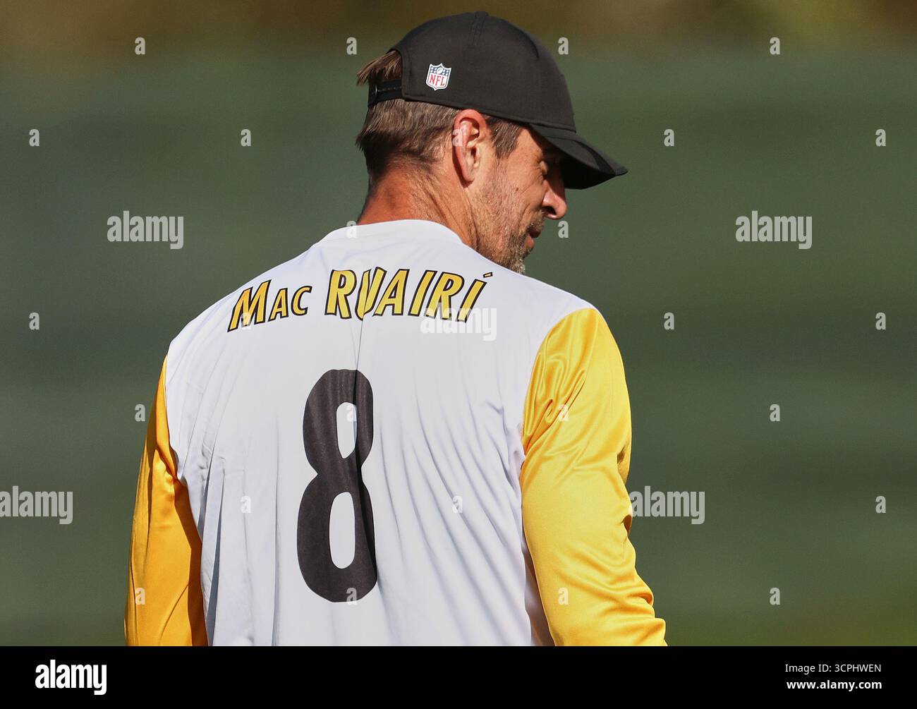 Pittsburgh Steelers quarterback Aaron Rodgers, with his name written in ...