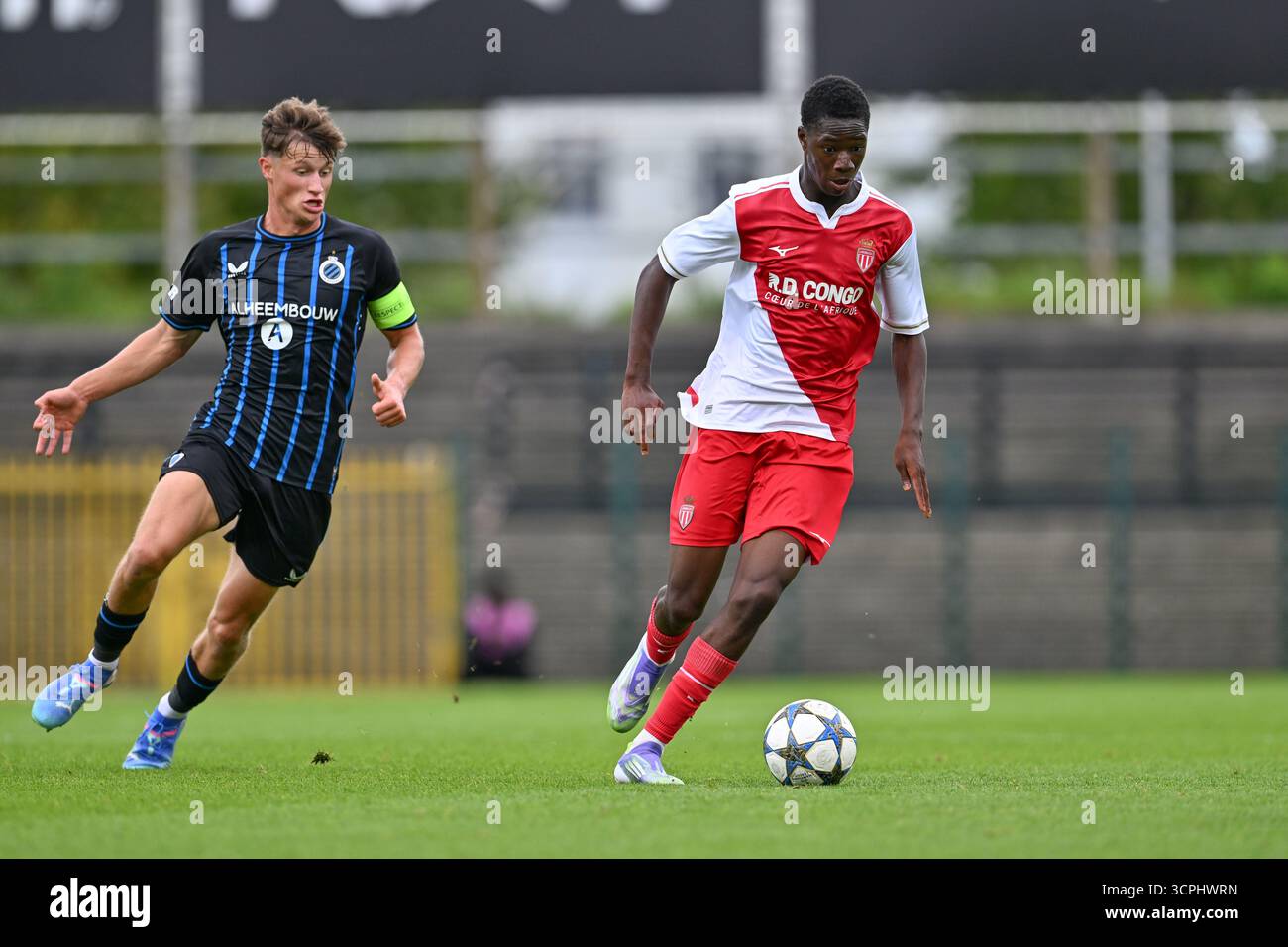 Laurens Goemaere (73) of Club Brugge defending on serigne Sylla (11) of ...
