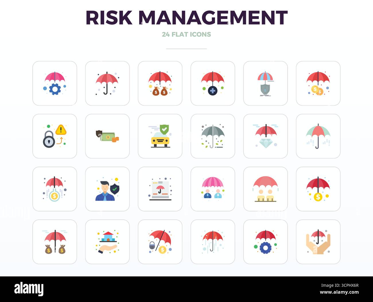 This set of 24 Minimal Flat vector icons captures Risk Management ...