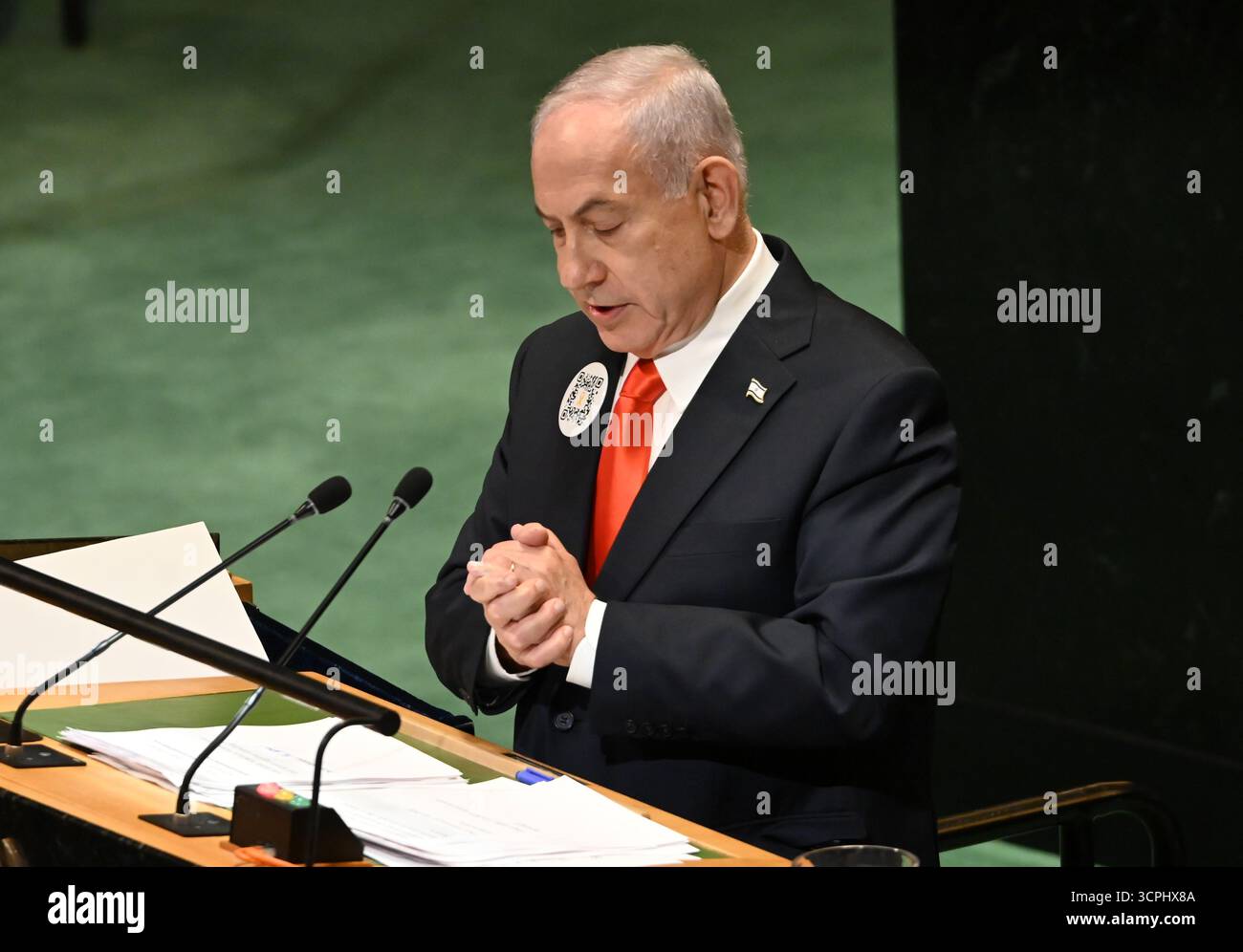Prime Minister Benyamin Netanyhu of Israel addresses the United Nations General Assembly at ...