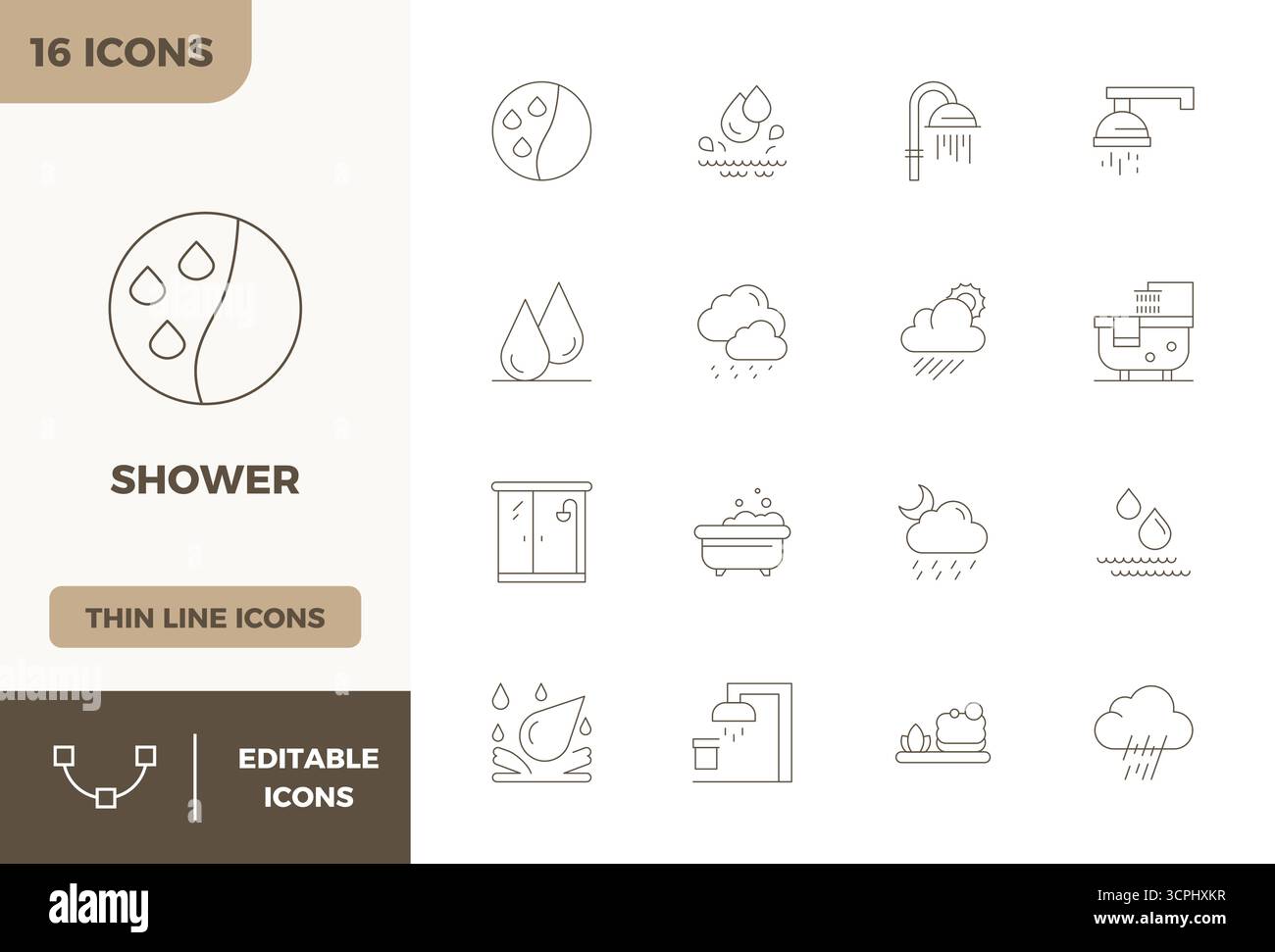 Future-ready pack of 16 vector icons themed around Shower, showcasing ...