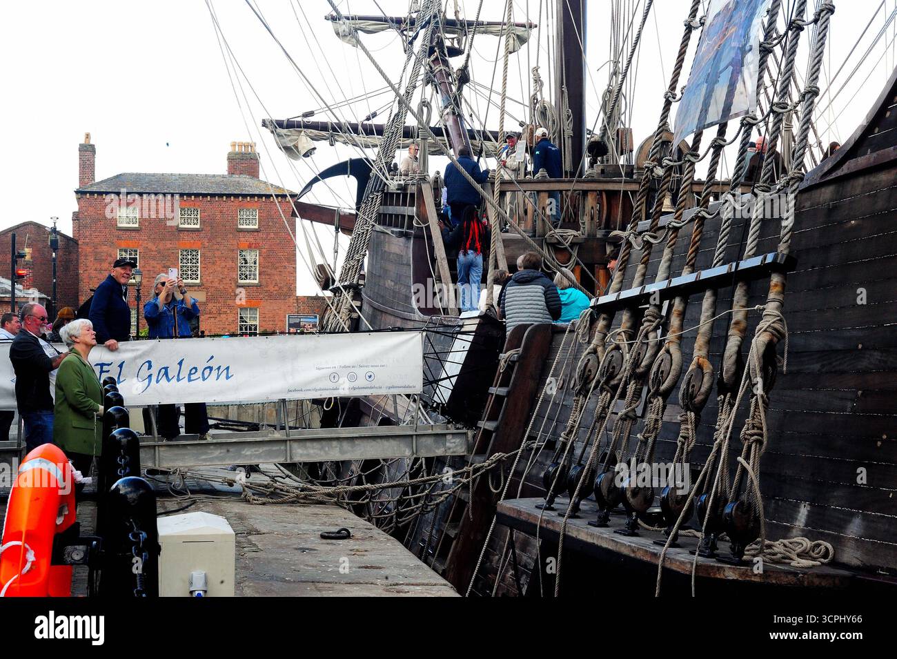 Visitors are allowed to board this replica of a Spanish Wessel used in ...