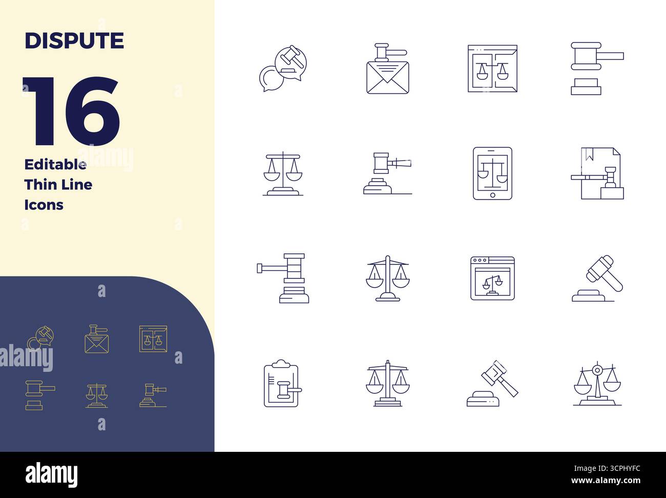 High-performance collection of 16 Thin Line vector icons for Dispute ...