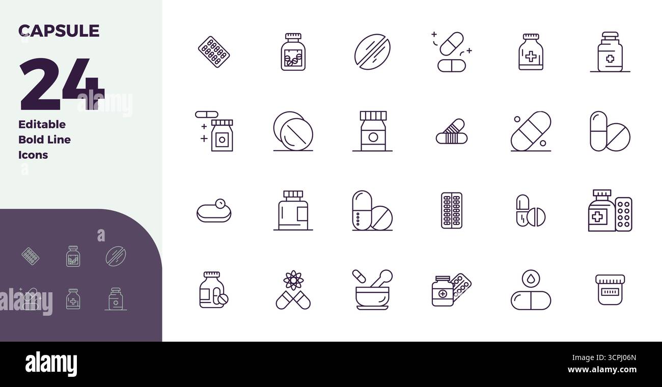 Essential pack of 24 PIXEL perfect vector icons for Capsule in Bold ...