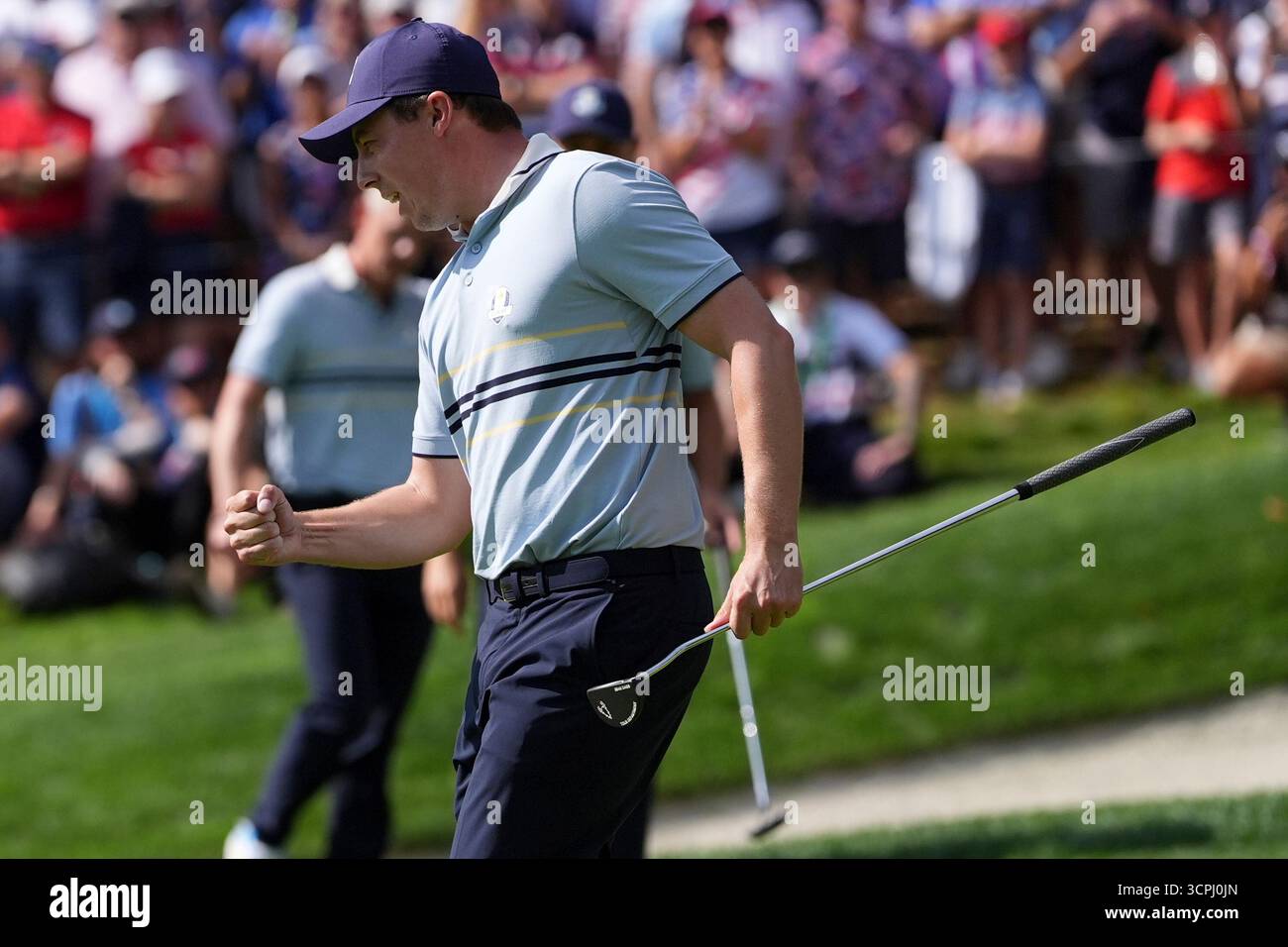 Europe's Matthew Fitzpatrick celebrates their win on the 15th hole at ...