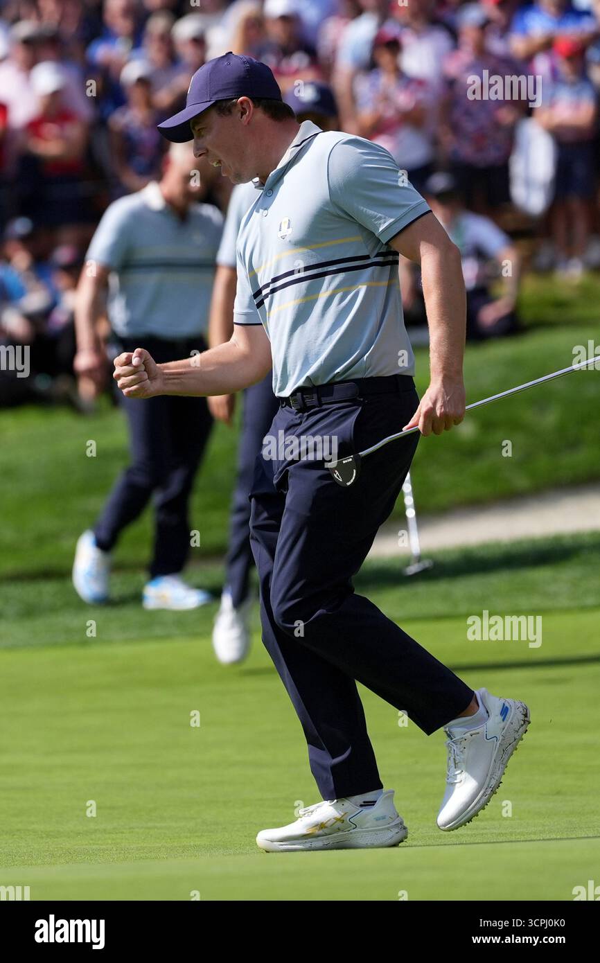 Europe's Matthew Fitzpatrick celebrates their win on the 15th hole at ...