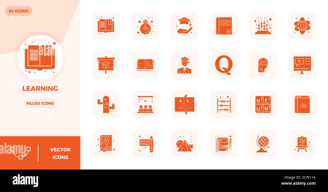 Essential pack of 24 PIXEL perfect vector icons for Learning in Filled ...