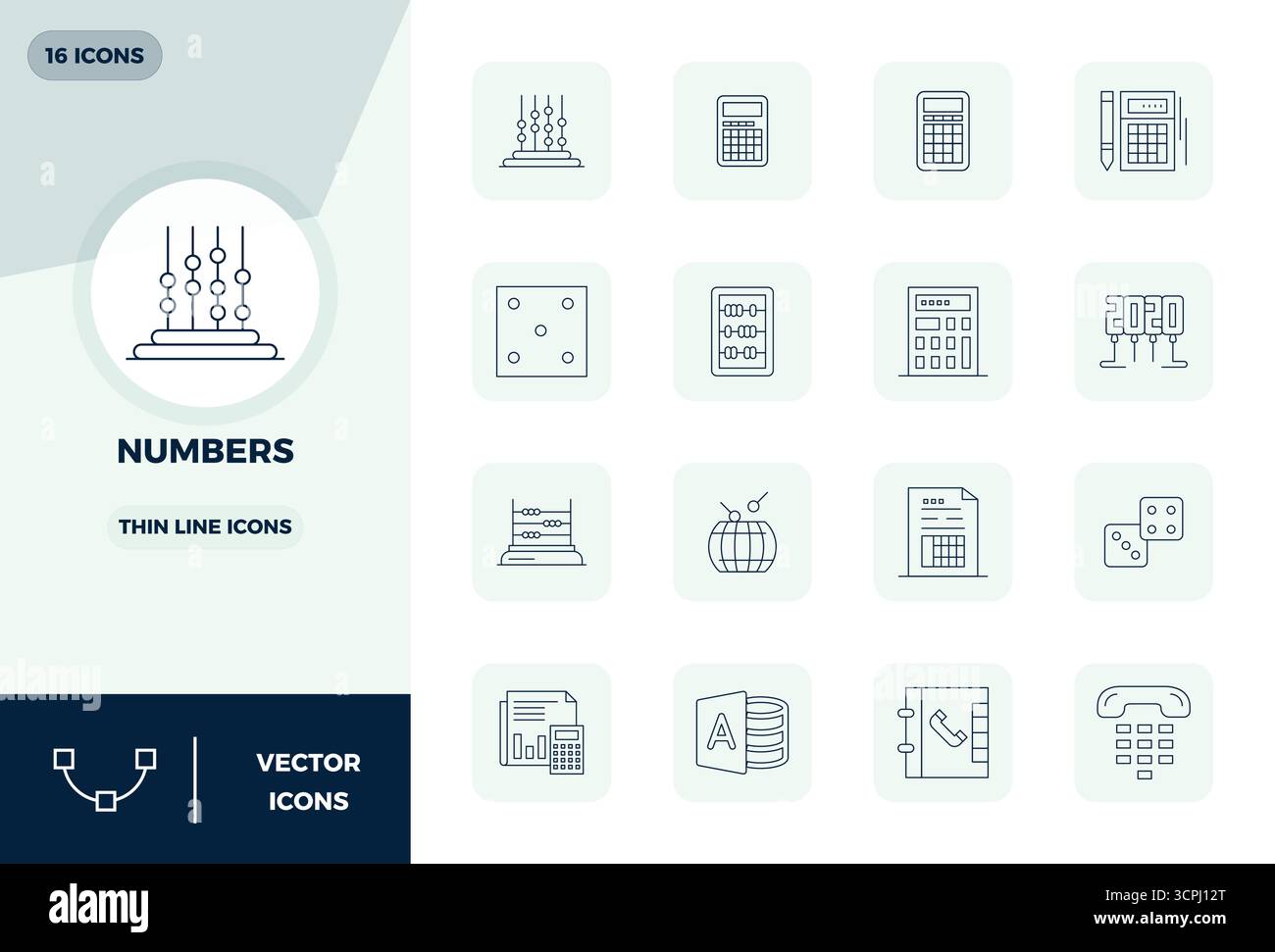 Strategic bundle featuring 16 vector icons representing Numbers in Thin Line format, optimized ...