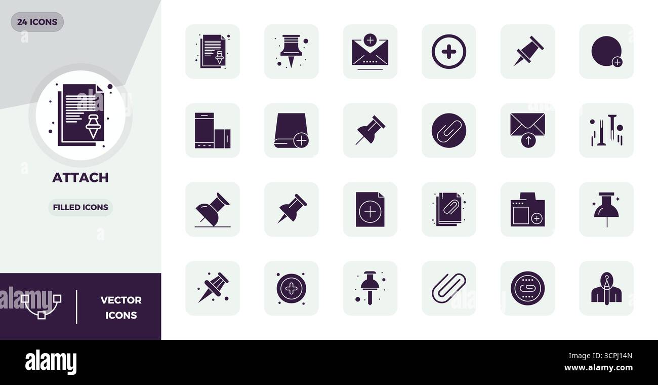Exceptional collection of 24 Filled vector icons for Attach, delivered ...