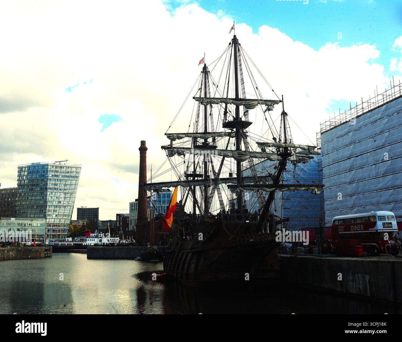 The Spanish Galeon Andalucia moored at Channing dock accepting visitors ...