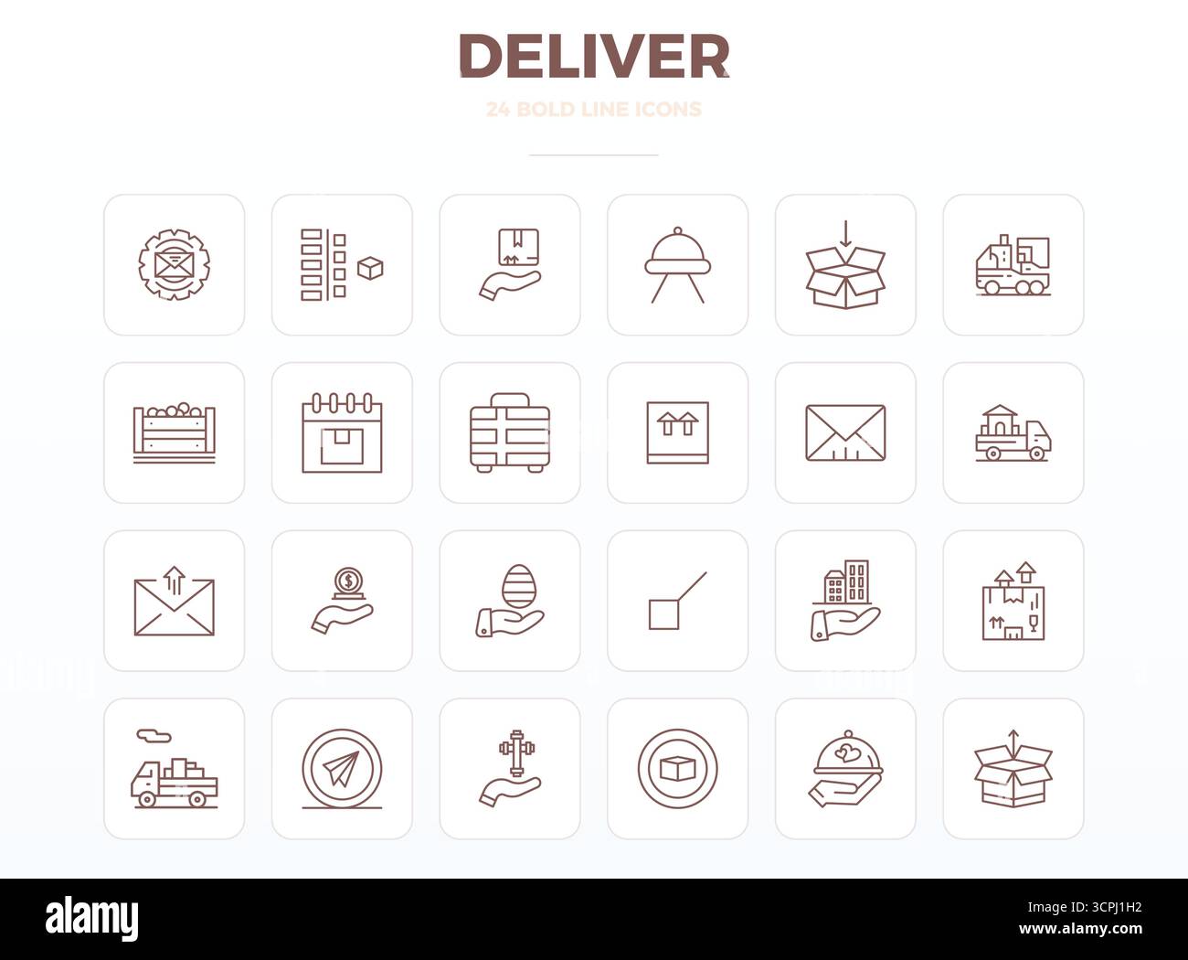 A clean collection of 24 Strong Outline vector icons representing ...