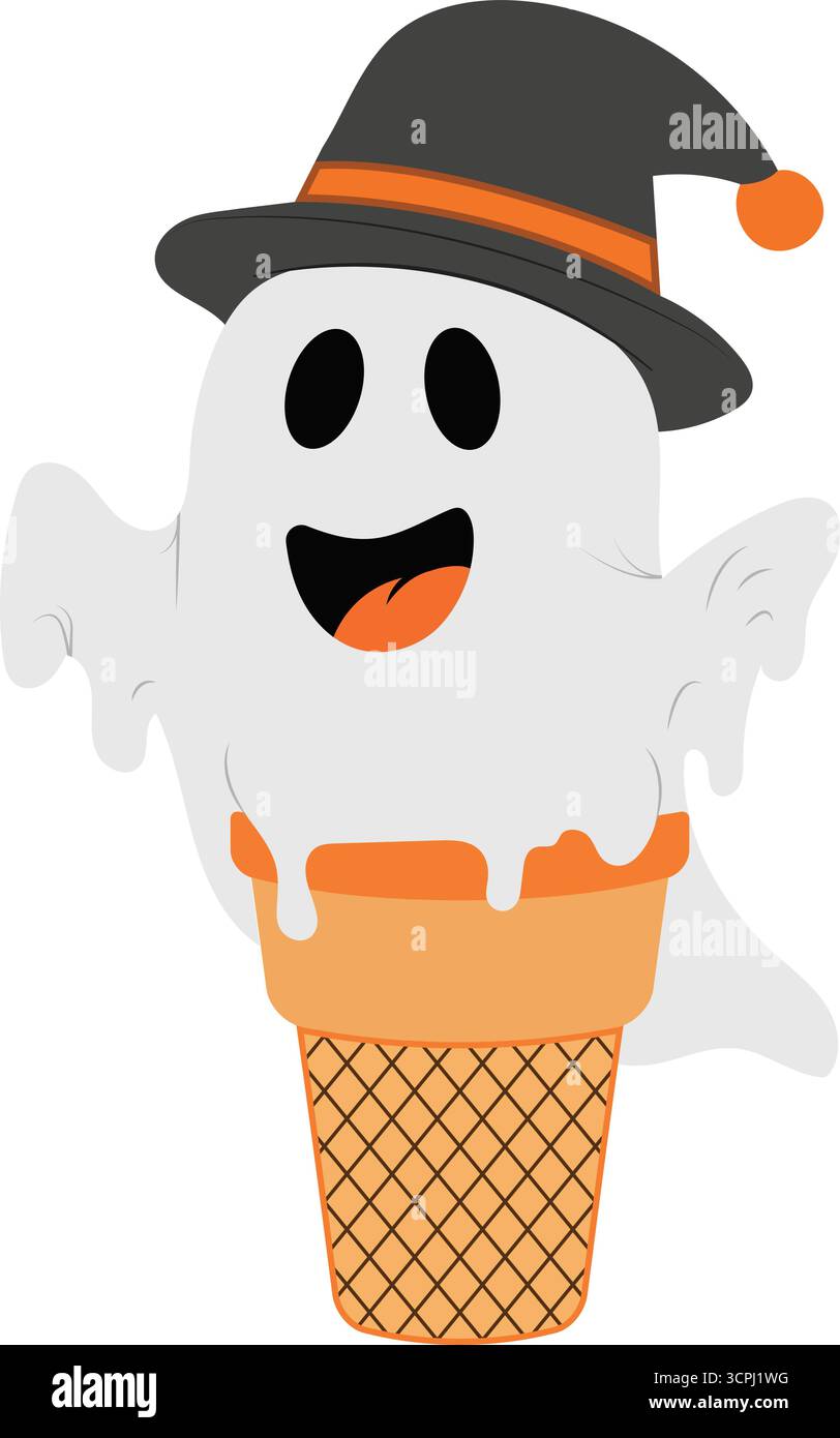 Halloween Ghost Ice Cream Cone with Witch Hat Stock Vector Image & Art ...