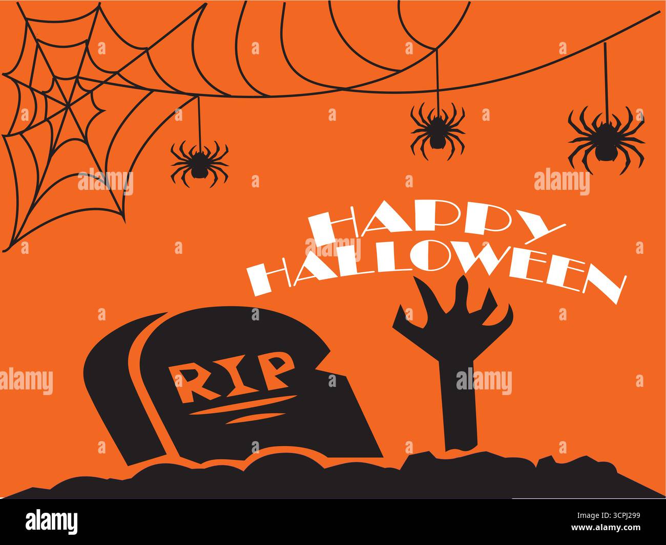 Spooky Halloween Graveyard Illustration, Zombie Hand Emerging from ...