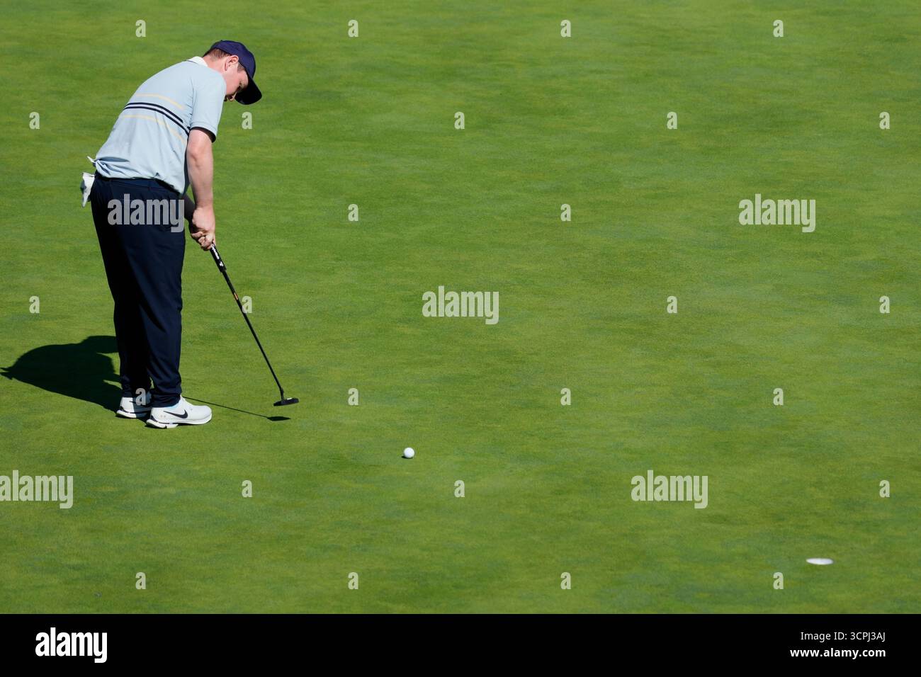 Robert MacIntyre puts on the 18th hole at the Bethpage Black golf course during the Ryder Cup ...