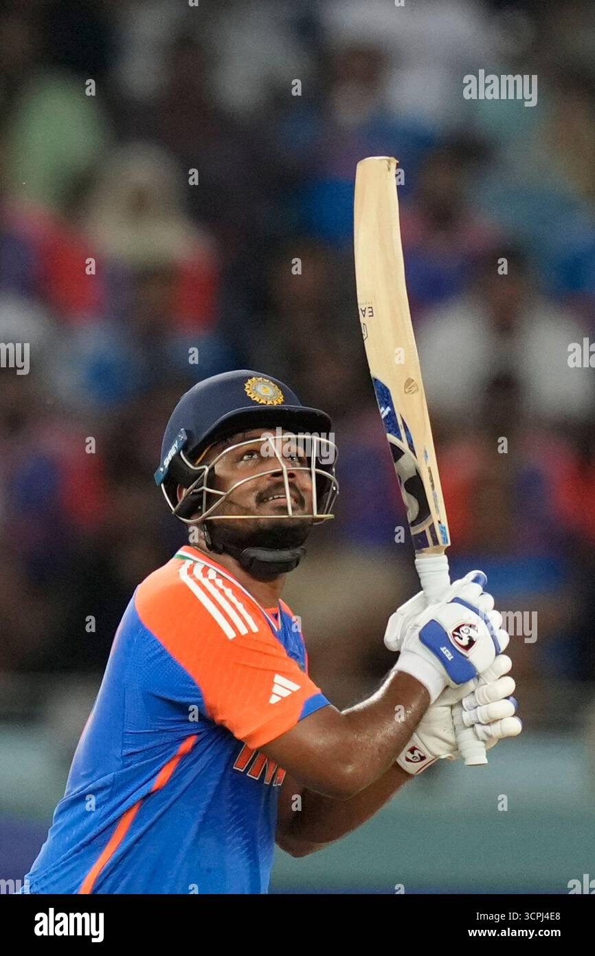 India's Sanju Samson looks on after playing a shot during the Asia Cup ...