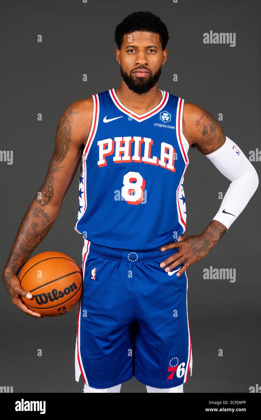 Philadelphia 76ers' Paul George pose for photos during the NBA ...