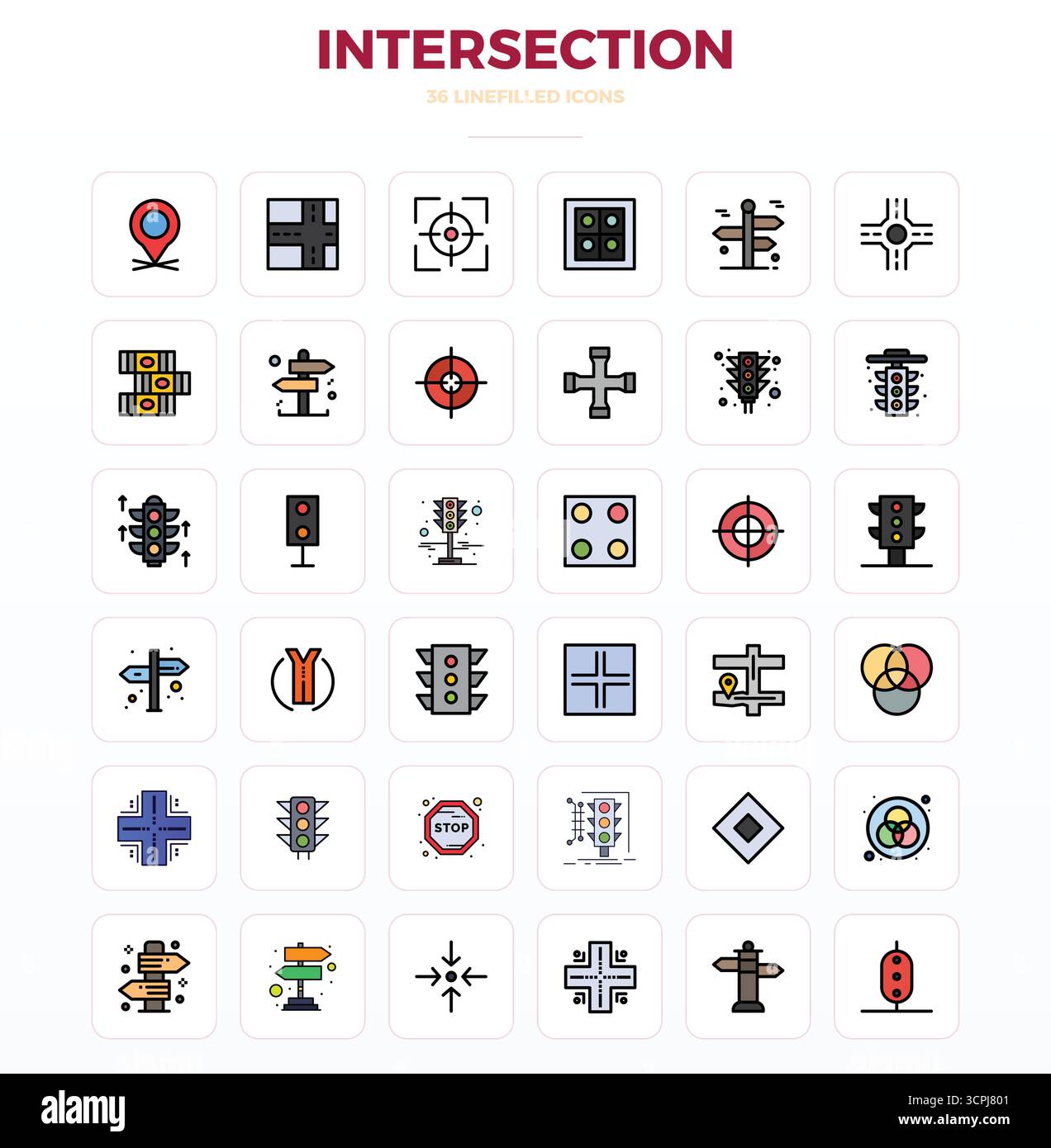 Professional-grade collection of 36 LineFill vector icons representing ...