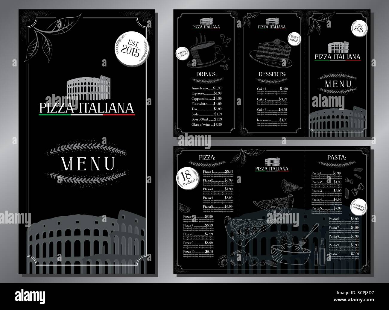 Italian pizza and pasta menu - trifold leaflet template - letter format ...