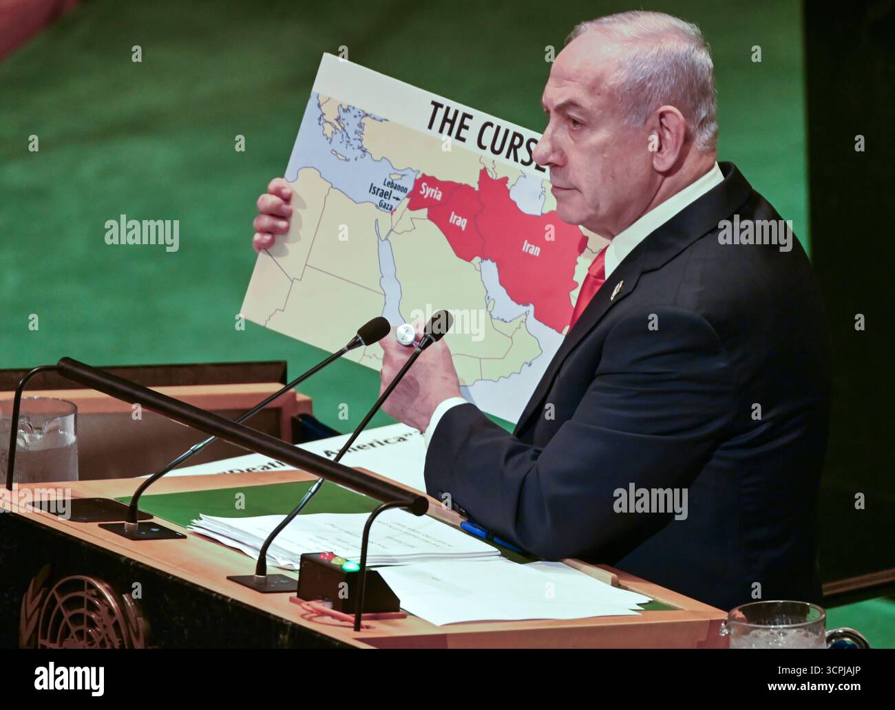 Prime Minister Benyamin Netanyhu of Israel addresses the United Nations General Assembly at ...