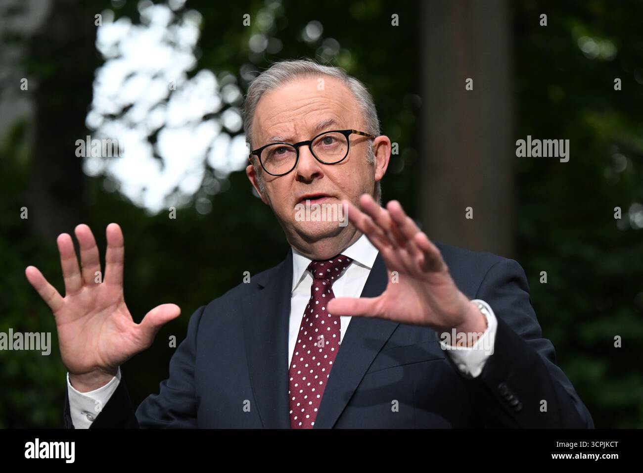 Australian Prime Minister Anthony Albanese speaks to the media during a ...