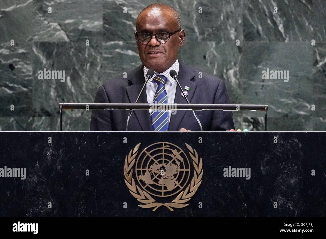 Solomon Islands Prime Minister Jeremiah Manele addresses the 80th ...