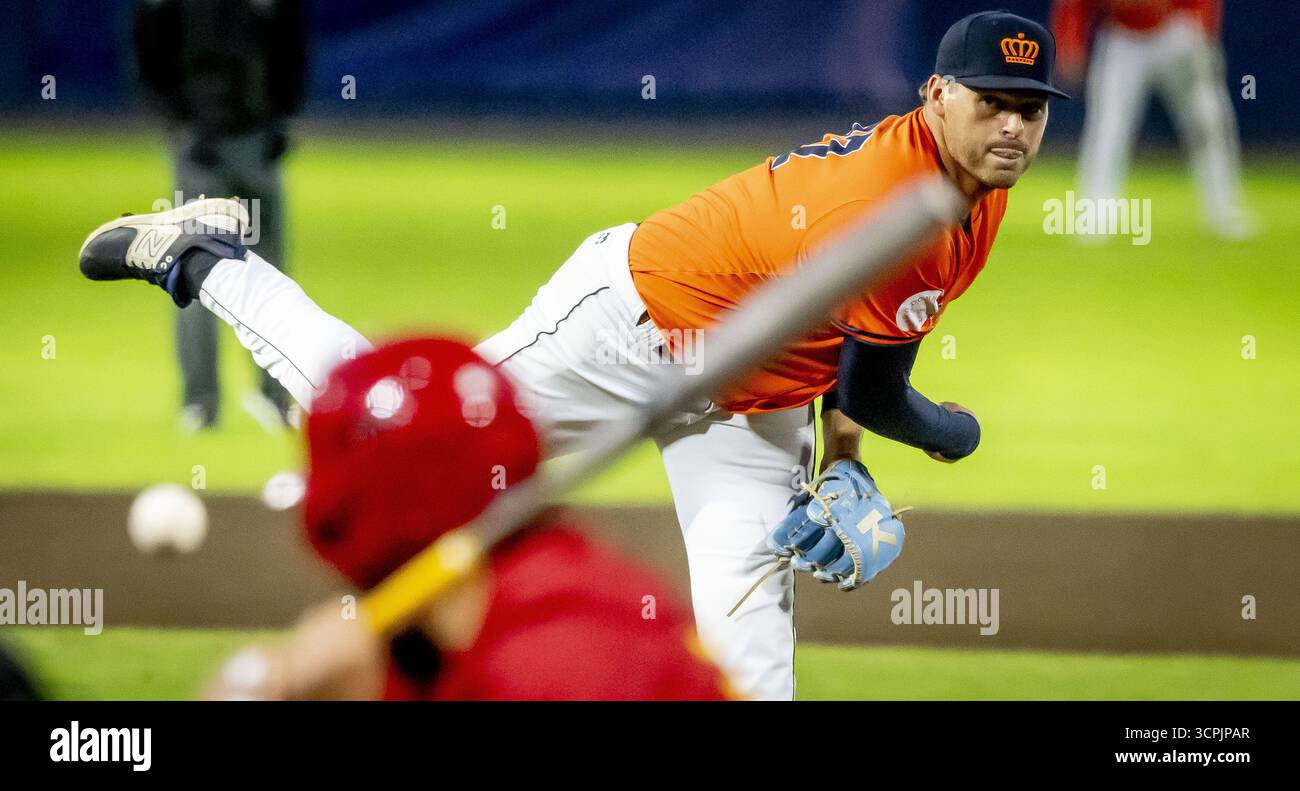 ROTTERDAM - Baseball player Tom DE BLOK of the Netherlands in action ...
