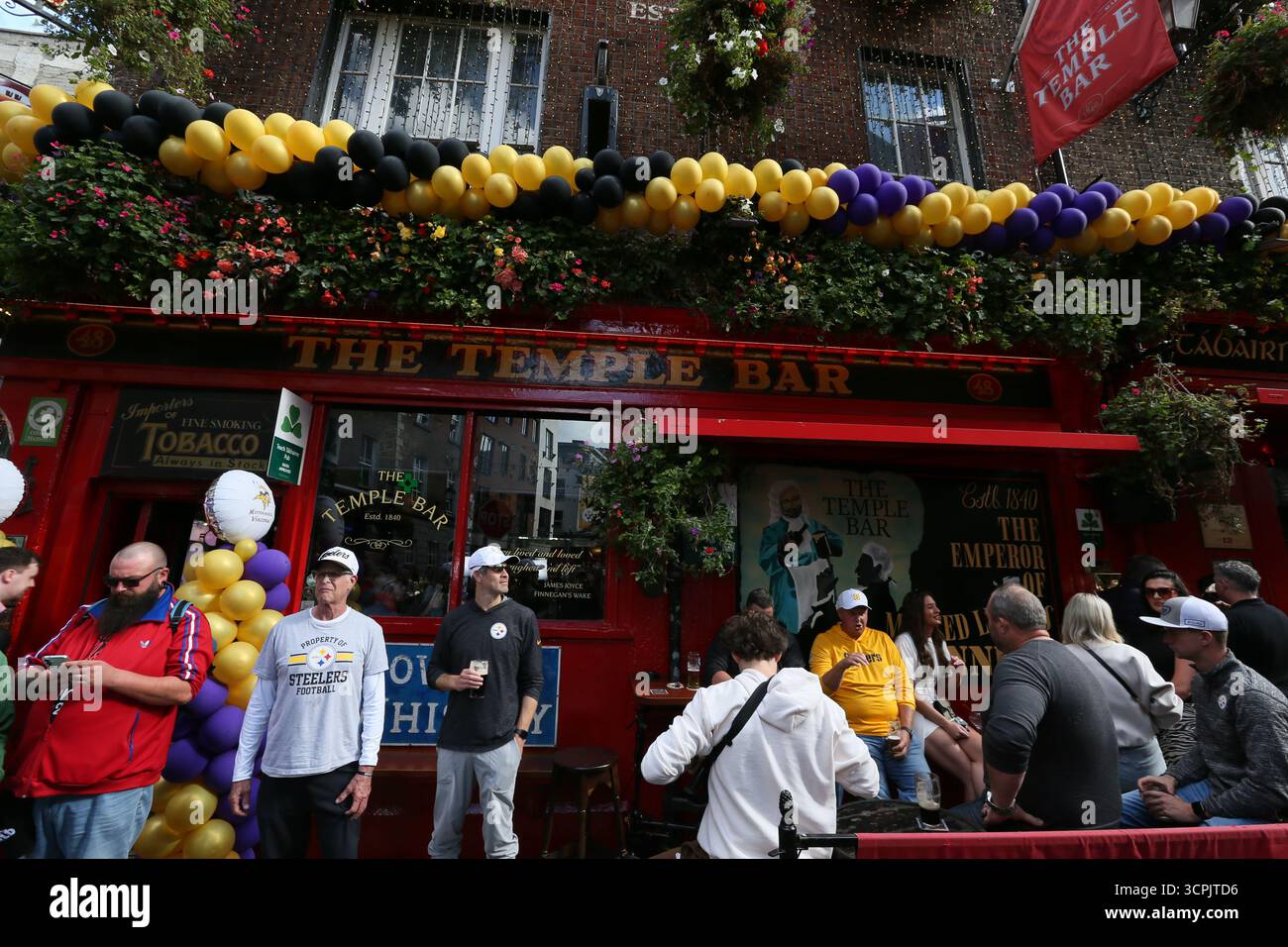 Dublin, Ireland - 26th September 2025 - American football fans at The Temple Bar pub during the ...