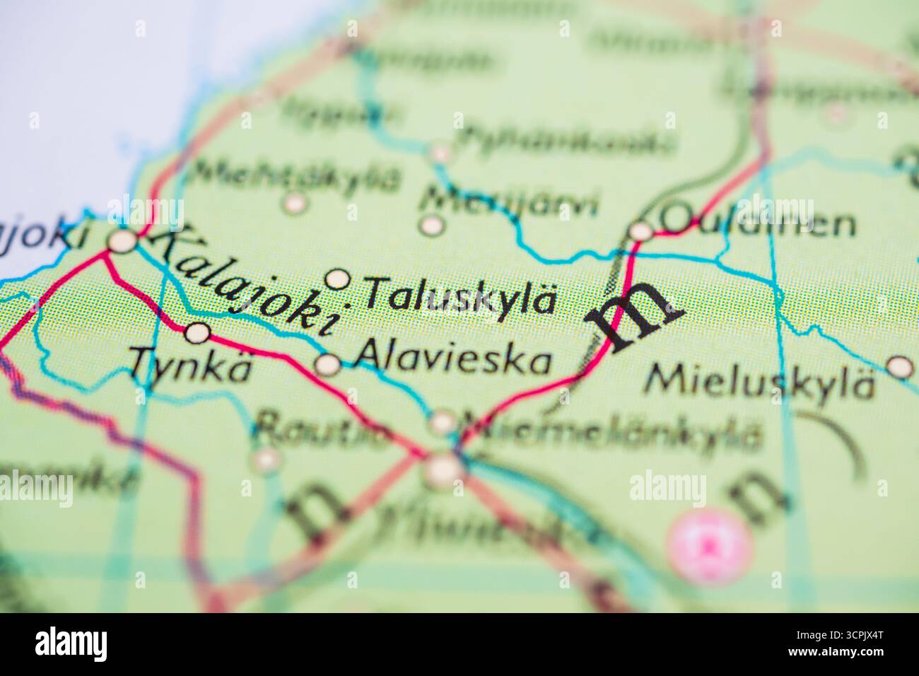 Close up map detail of Kalajoki and Taluskylä Finland Stock Photo - Alamy