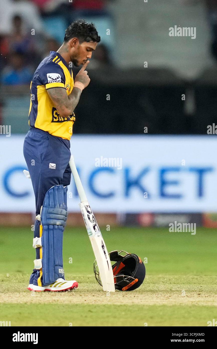 Sri Lanka's Pathum Nissanka gestures as he celebrates his century ...