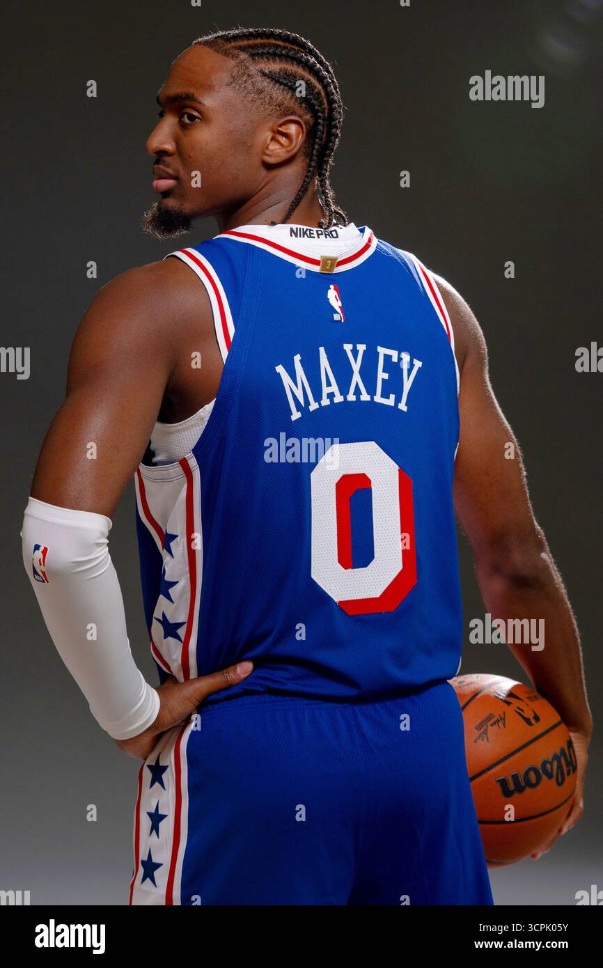 Philadelphia 76ers' Tyrese Maxey pose for photos during the NBA ...
