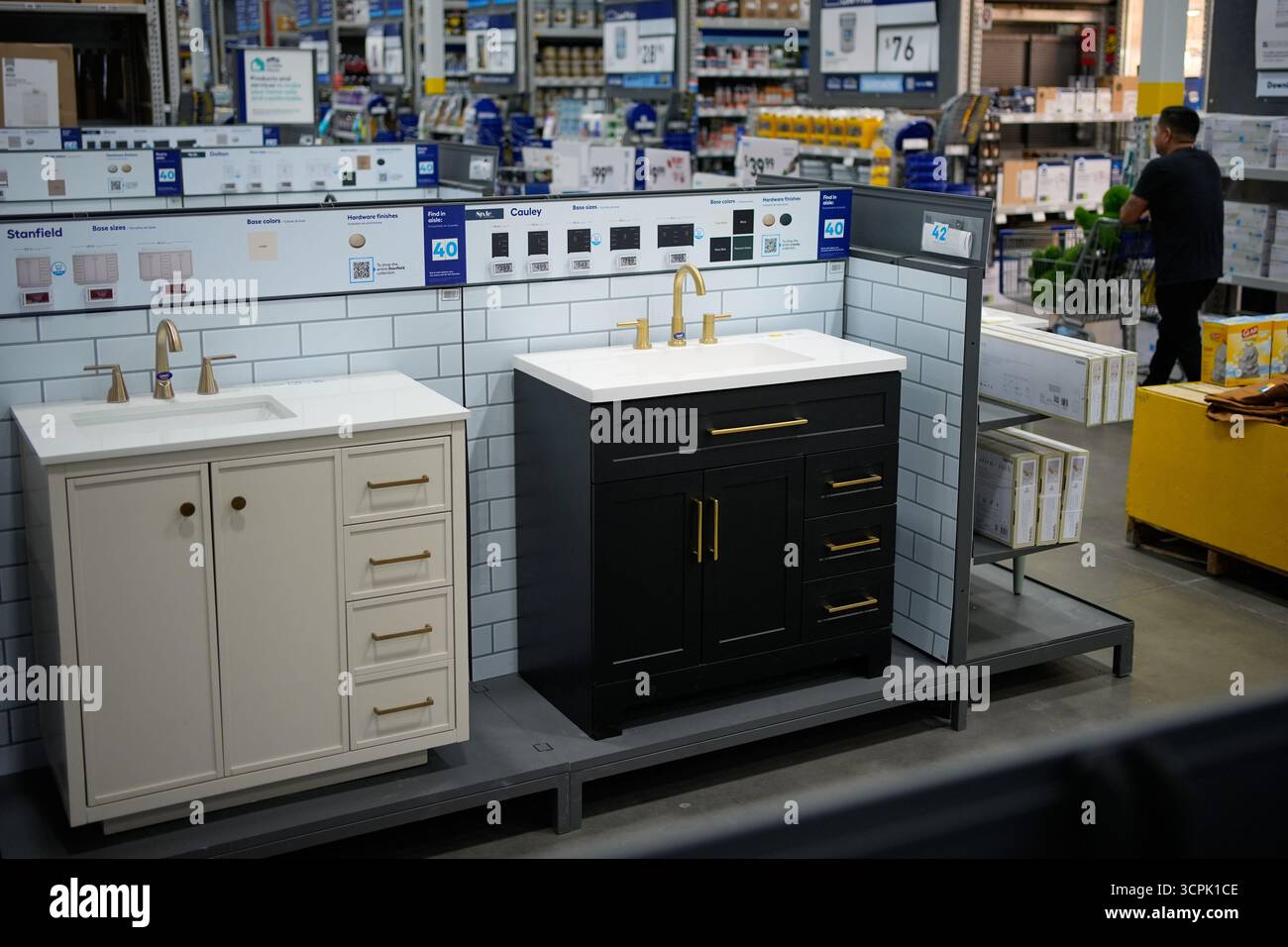 Bathroom vanities are on display at a store Friday, Sept. 26, 2025, in ...